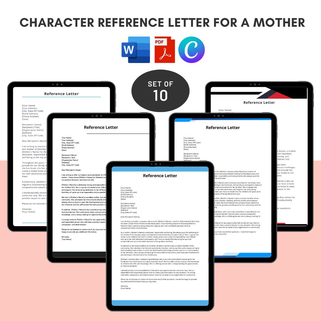 Character Reference Letter for a Mother Sample | Download PDF & Word