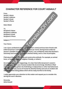 Character Reference for Court Assault Sample and Examples
