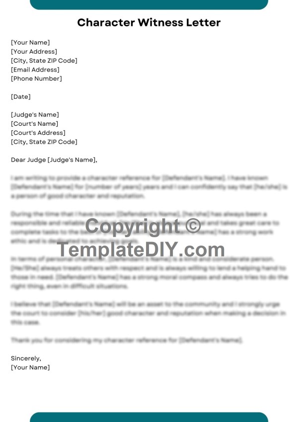 Character Witness Letter for Court Template in Pdf, Word