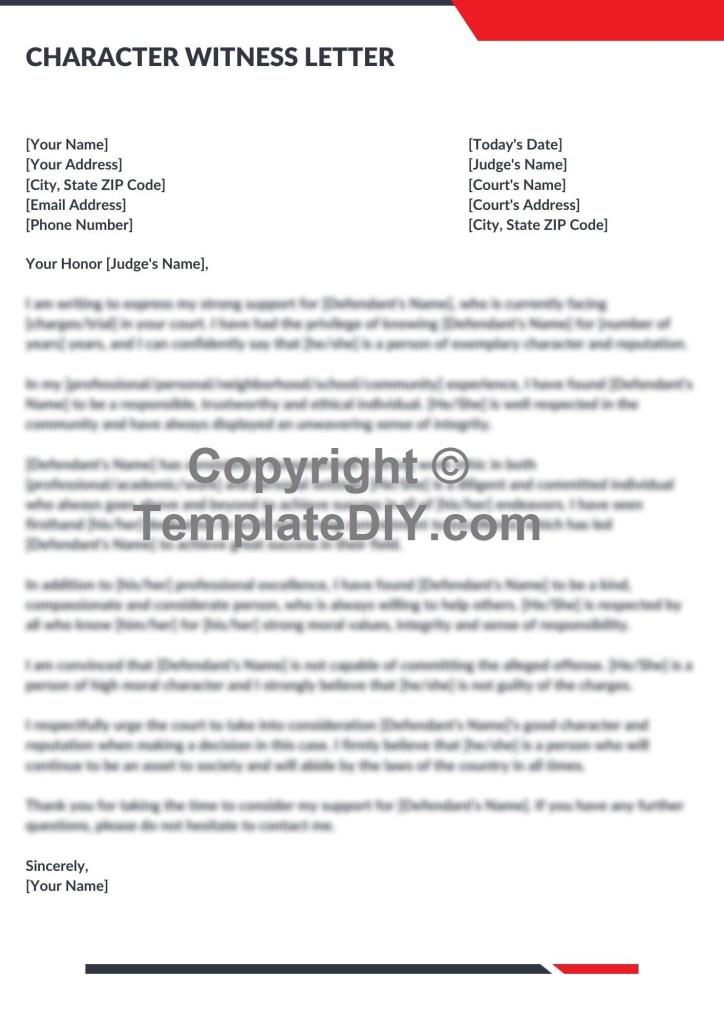 Character Witness Letter for Court Template in Pdf, Word