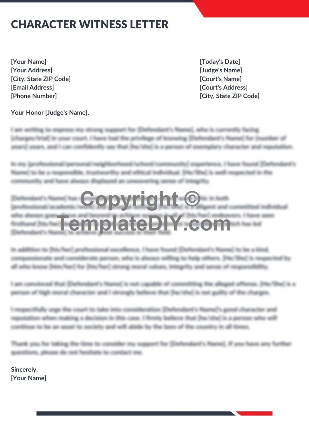 Character Witness Letter for Court Template in Pdf, Word