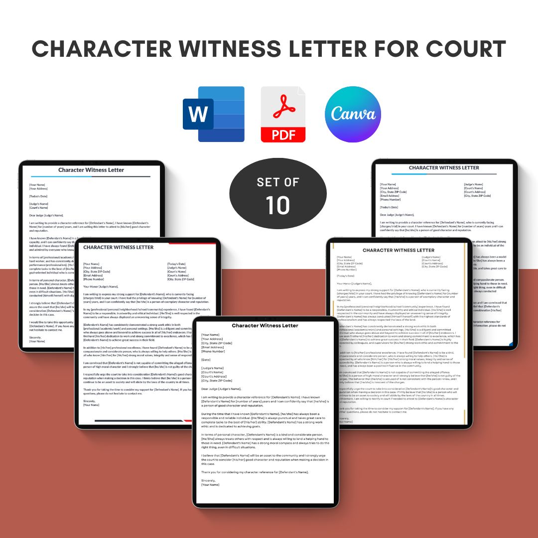 Character Witness Letter for Court Template in Pdf, Word