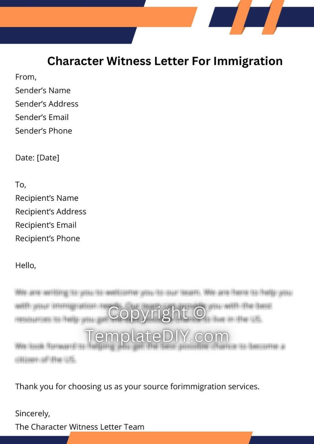 Character Witness Letter for Immigration Sample and Example
