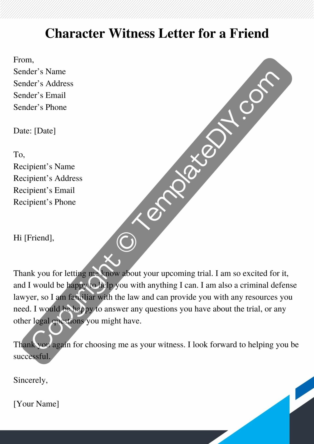 Character Witness Letter for a Friend Sample and Examples