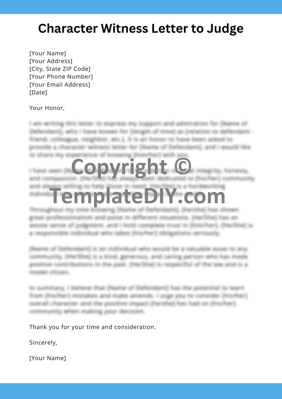 Character Witness Letter to Judge Sample Template [Word]