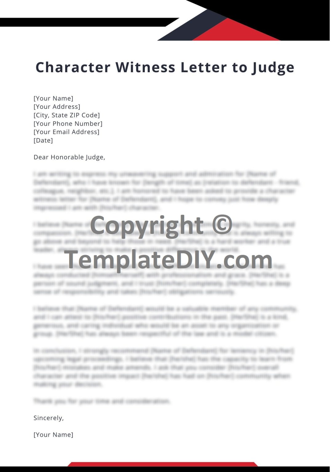 Character Witness Letter to Judge Sample Template [Word]