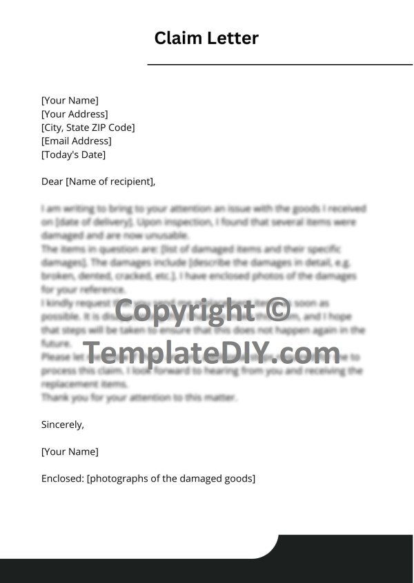 Claim Letter for Damaged Goods Template [Editable]