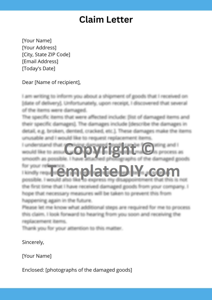Claim Letter for Damaged Goods Template [Editable]