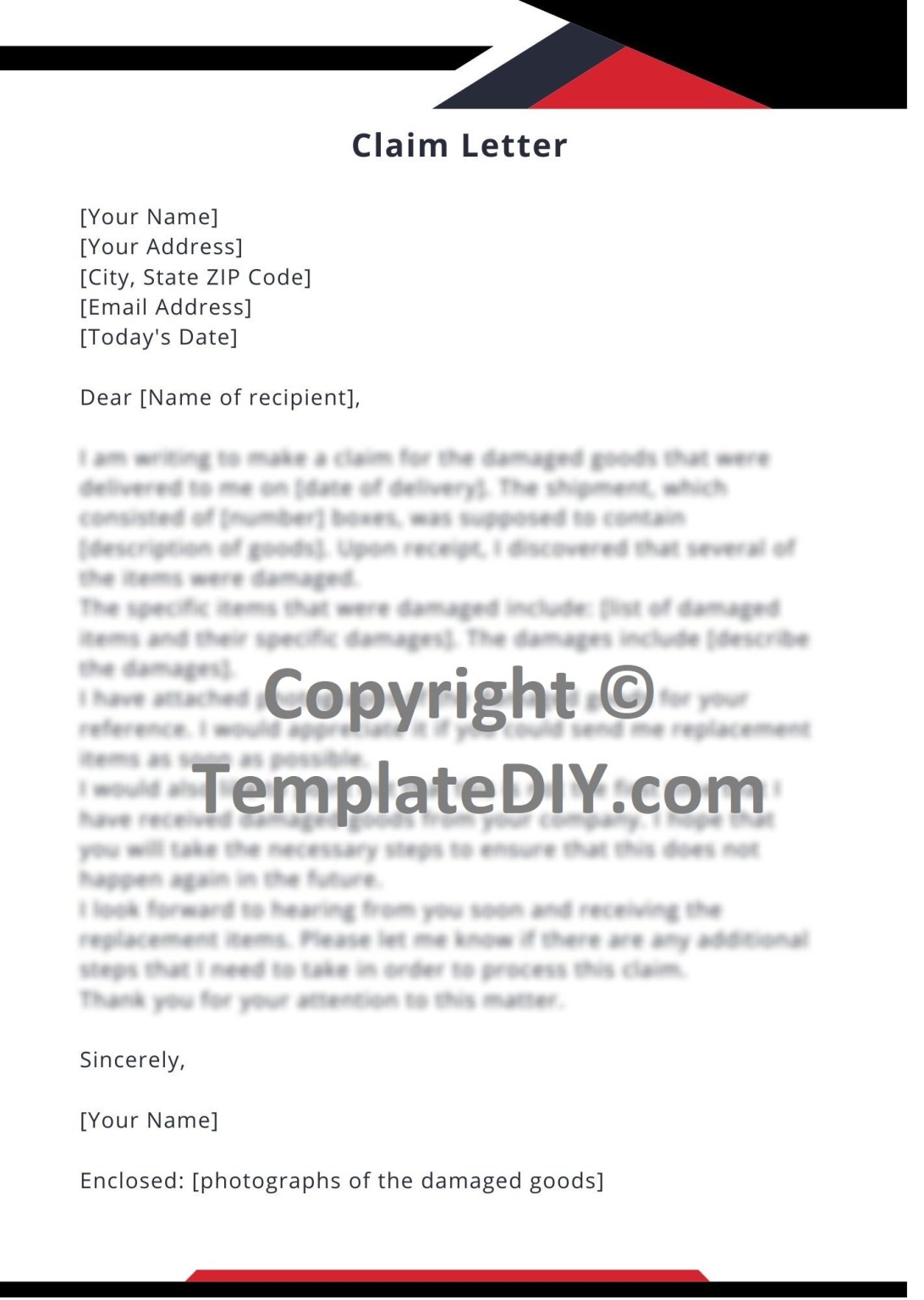 Claim Letter for Damaged Goods Template [Editable]