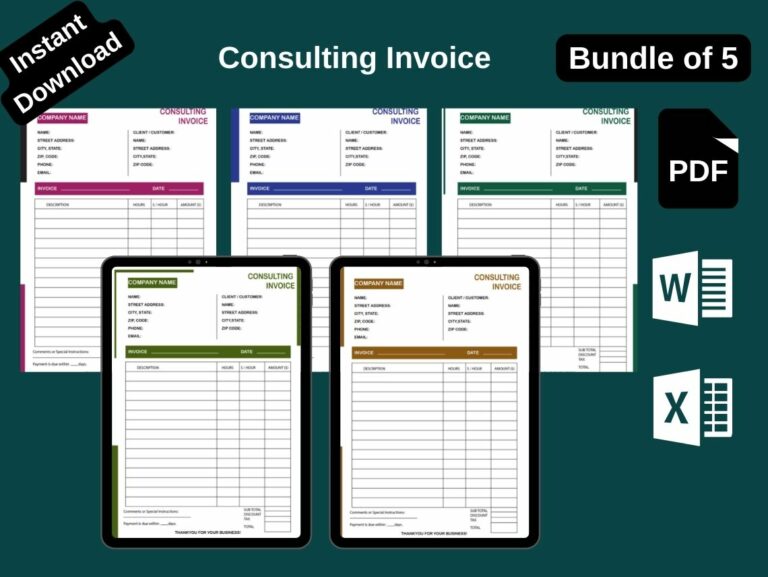 Self Employed Invoice Template Printable PDF, Excel, Word