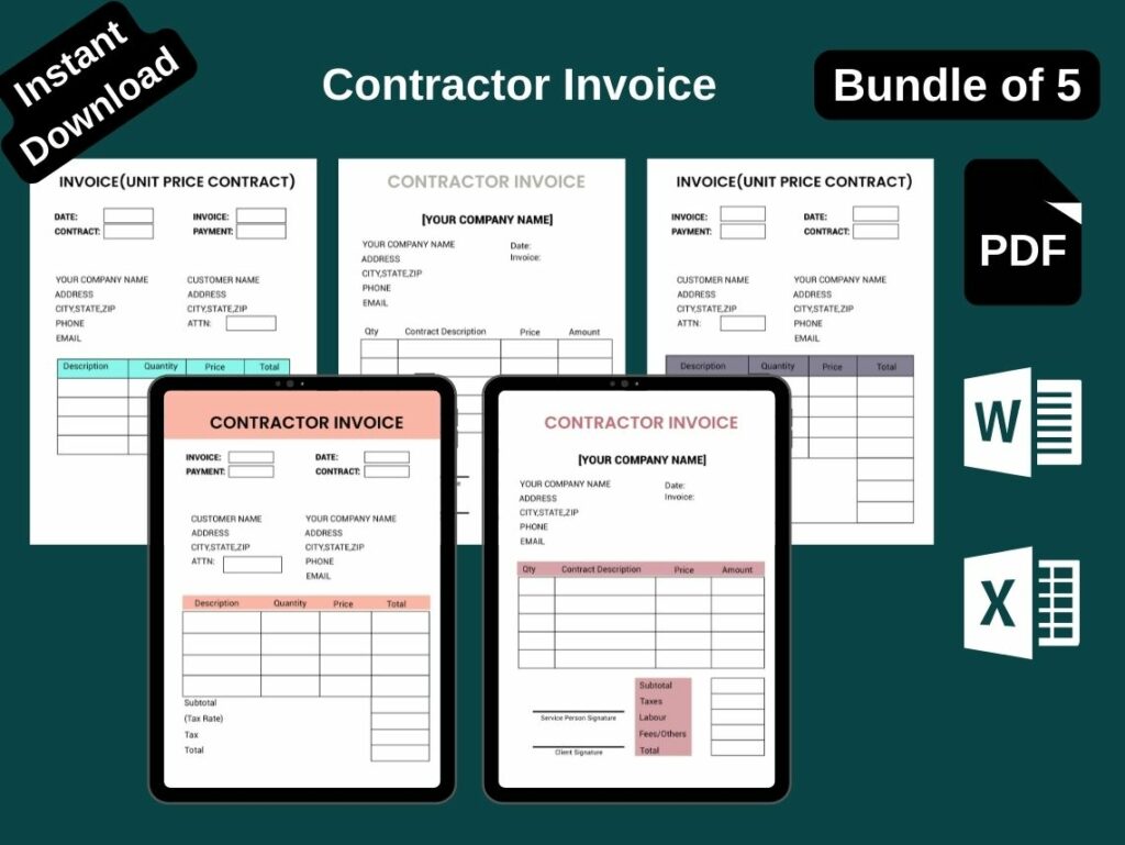 Company Invoice Template Blank Printable PDF, Word, Excel