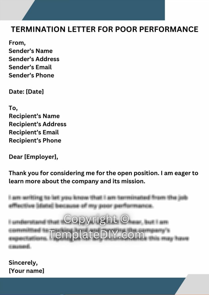 Termination Letter for Poor Performance Template PDF, Word