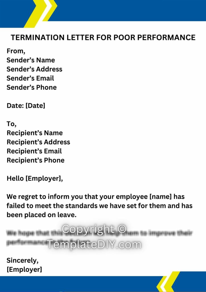 Termination Letter for Poor Performance Template PDF, Word