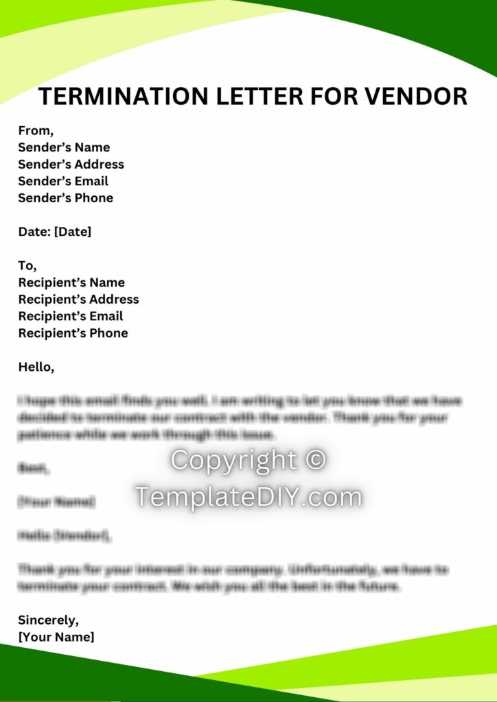Termination Letter for Vendor Template Sample with Examples