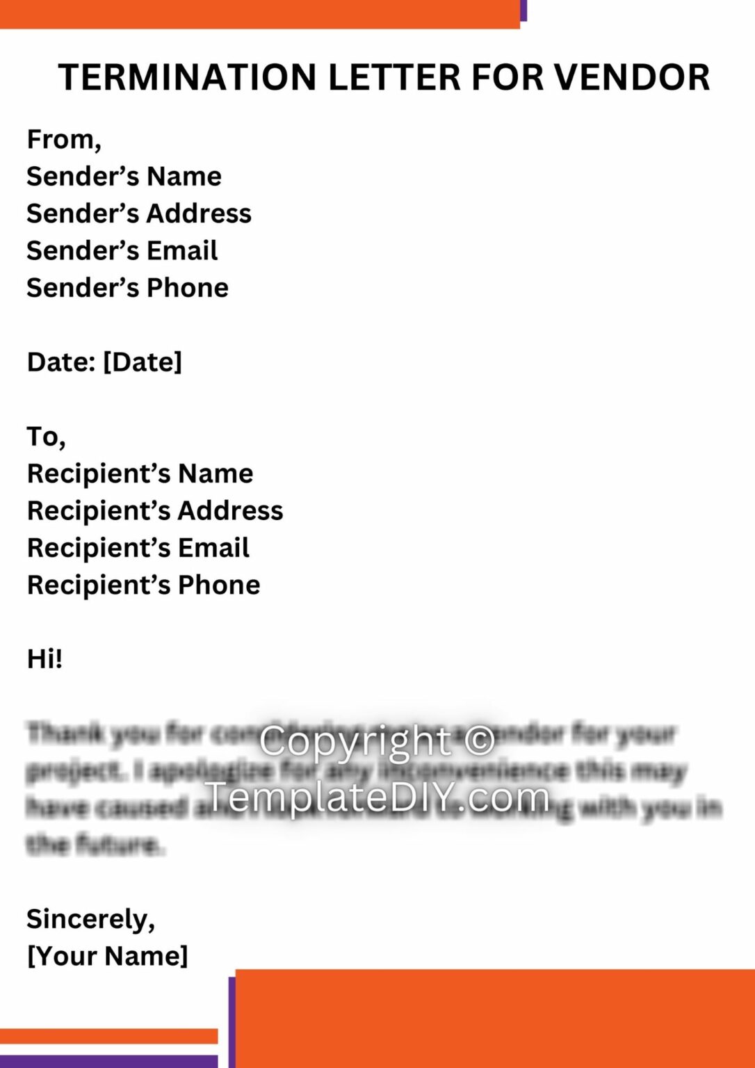 Termination Letter for Vendor Template Sample with Examples
