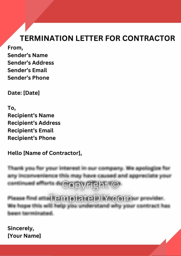 Termination Letter for Contractor Template in PDF, Word