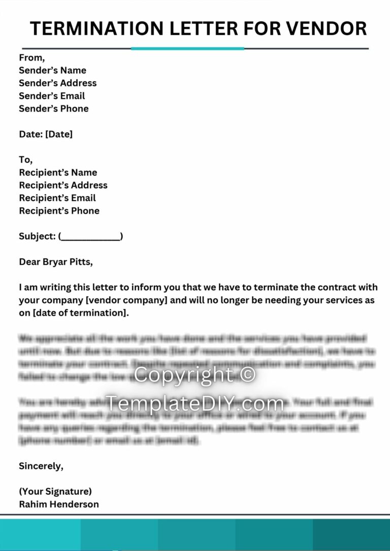 Termination Letter for Vendor Template Sample with Examples
