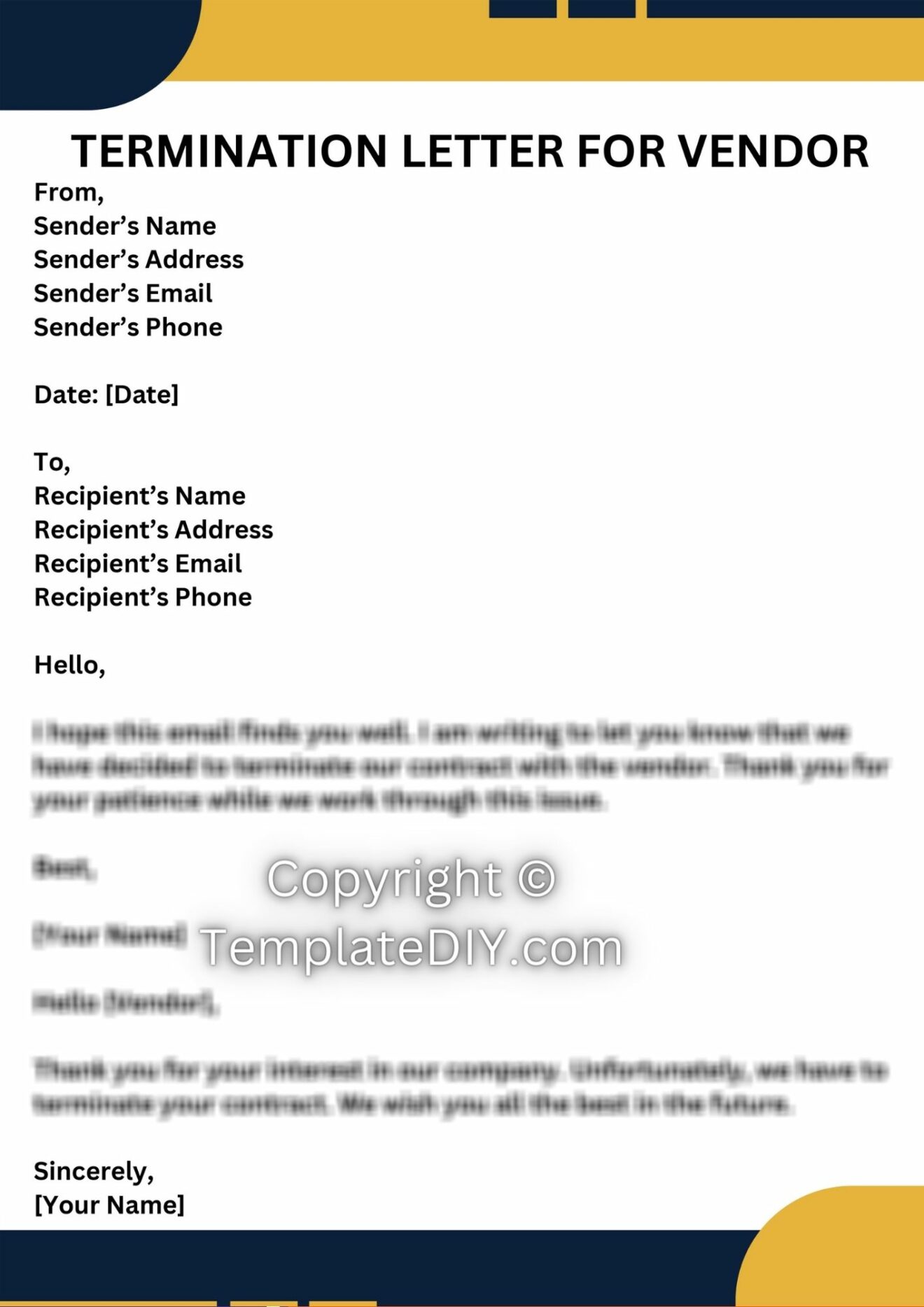 Termination Letter for Vendor Template Sample with Examples