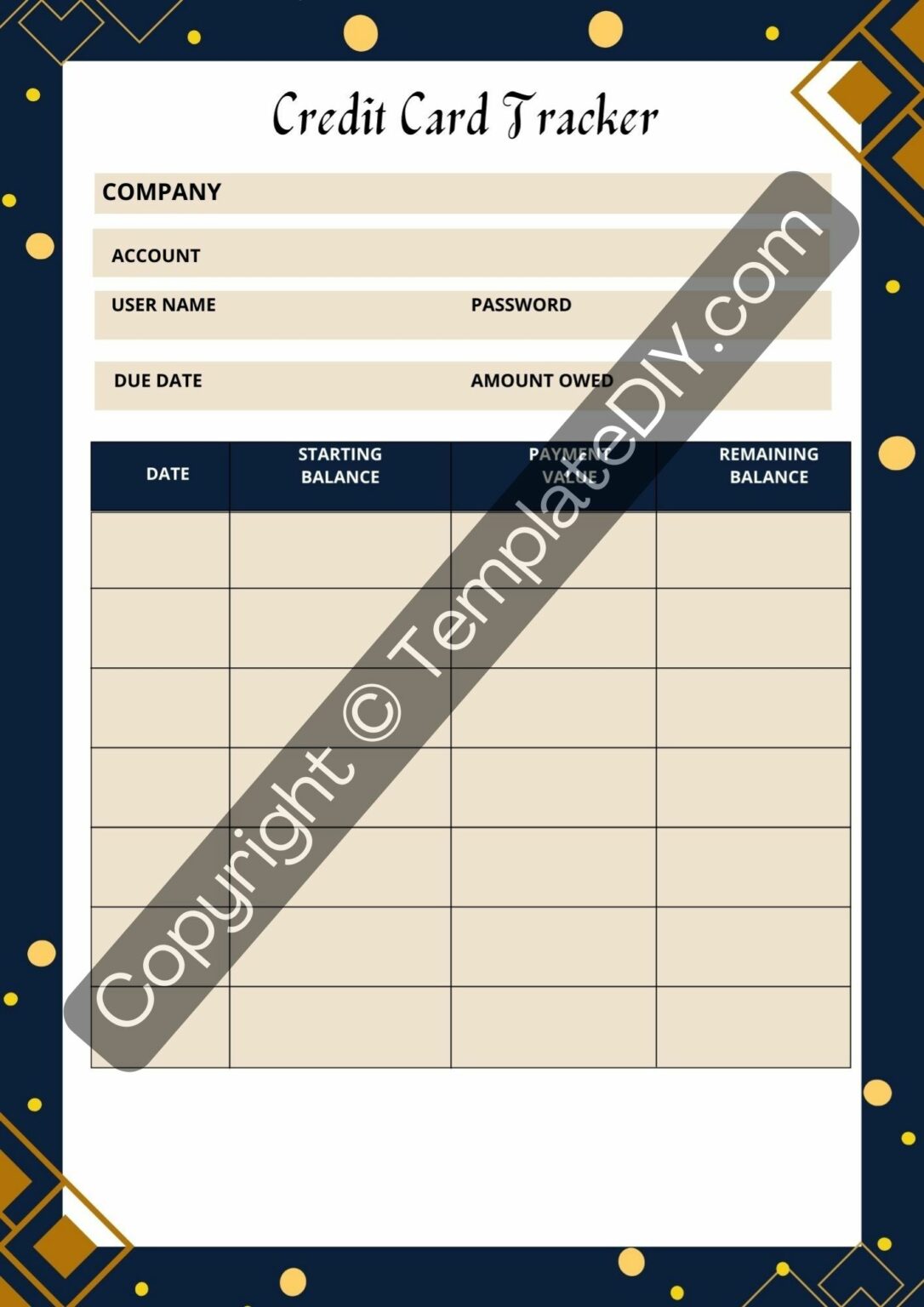 Credit Card Tracker Template Printable PDF, Word & Excel