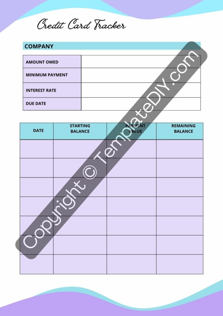 Credit Card Tracker Template Printable PDF, Word & Excel