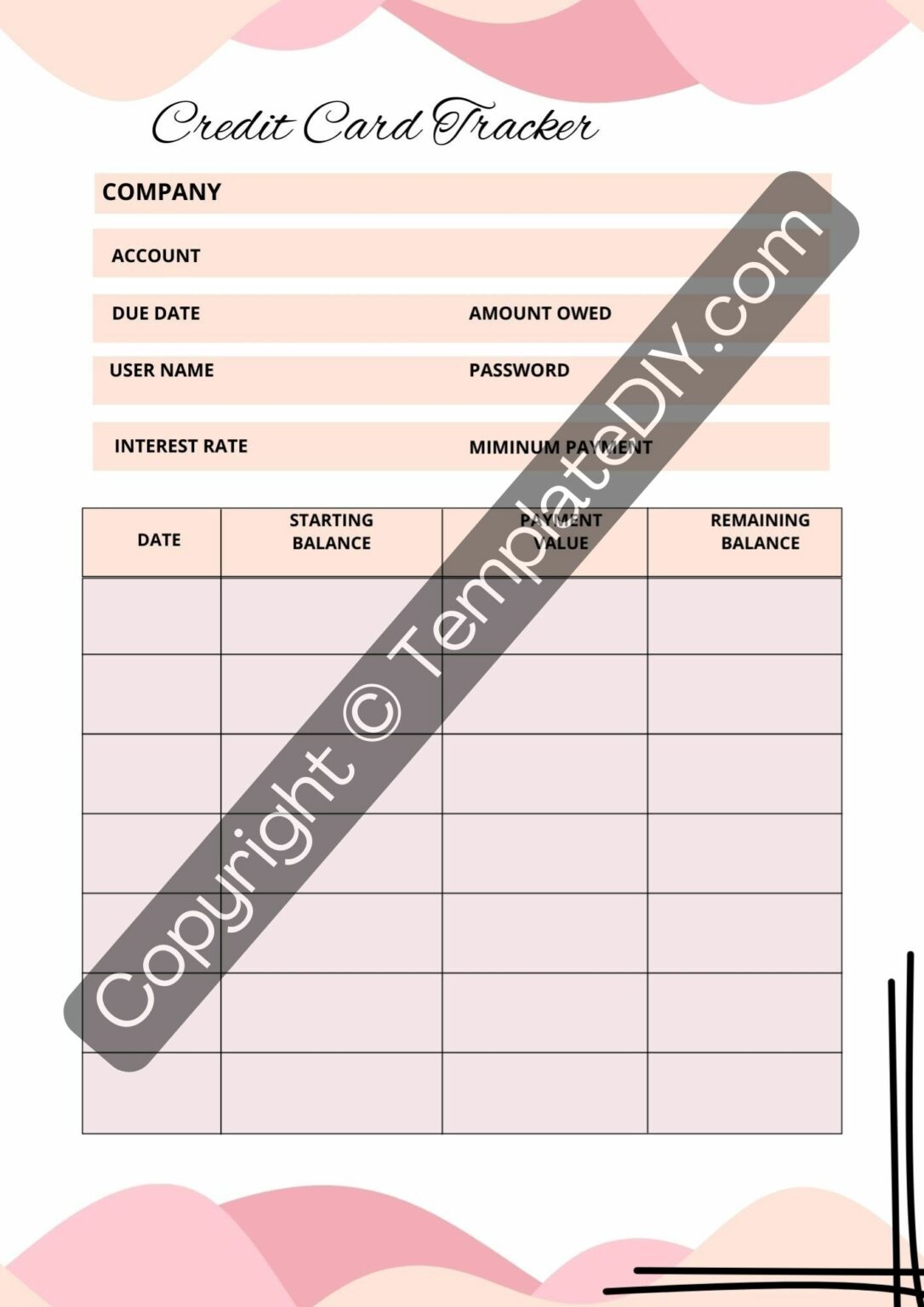 Credit Card Tracker Template Printable PDF, Word & Excel