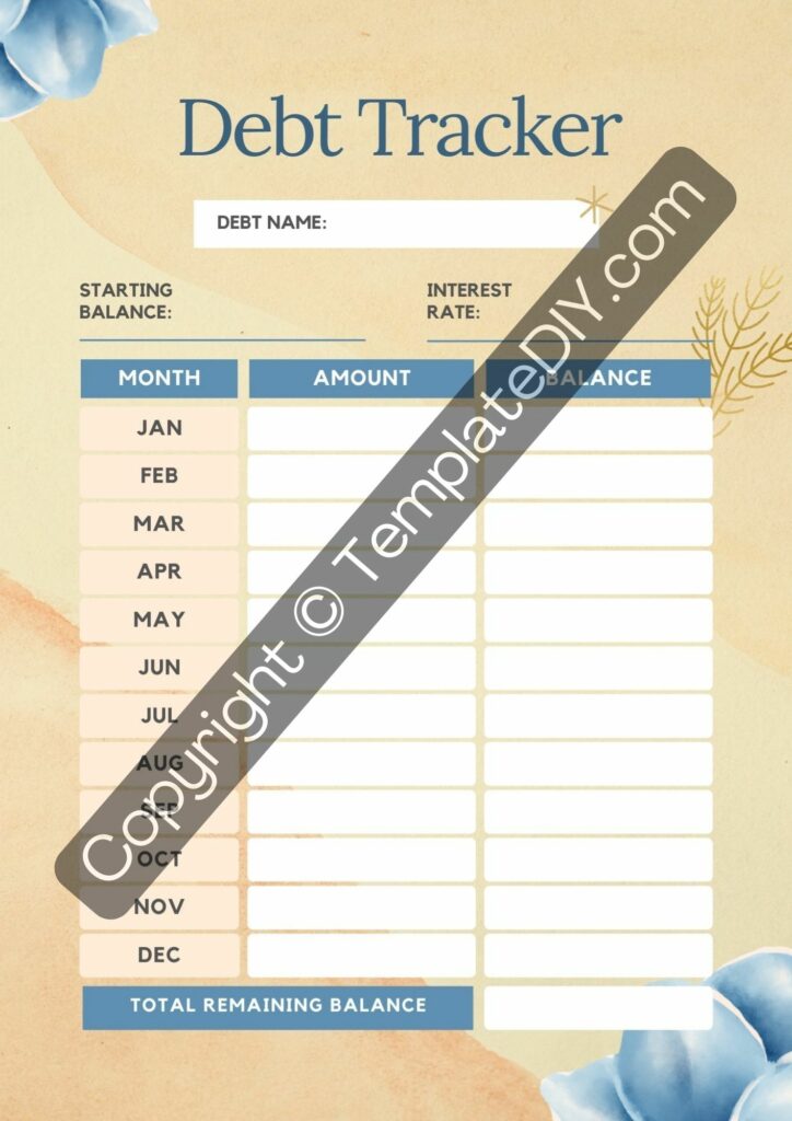 Debt Tracker Template Printable PDF, Word, Excel [Editable]