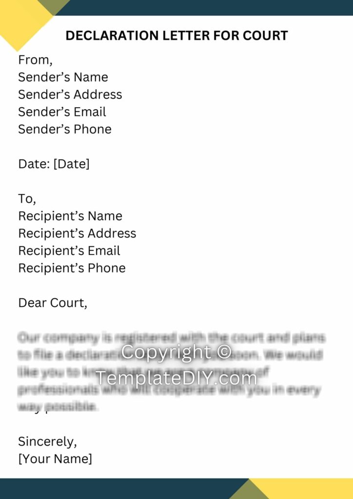 Declaration Letter for Court Sample and Examples [Word]