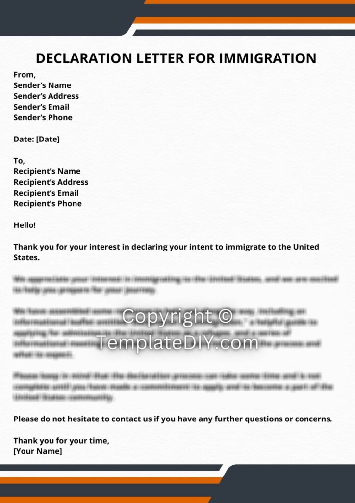 Declaration Letter for Immigration Sample [Word Editable]
