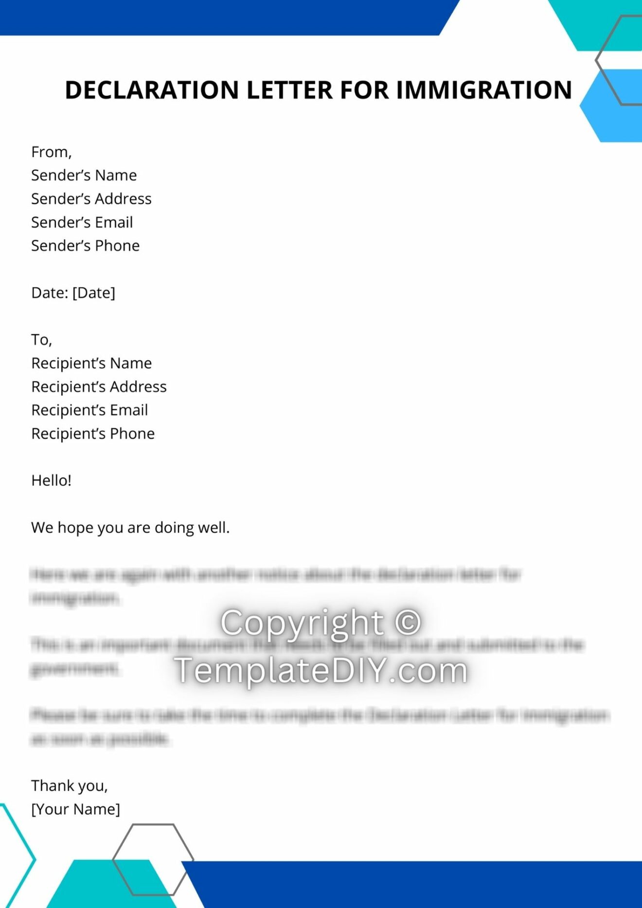 Declaration Letter for Immigration Sample [Word Editable]