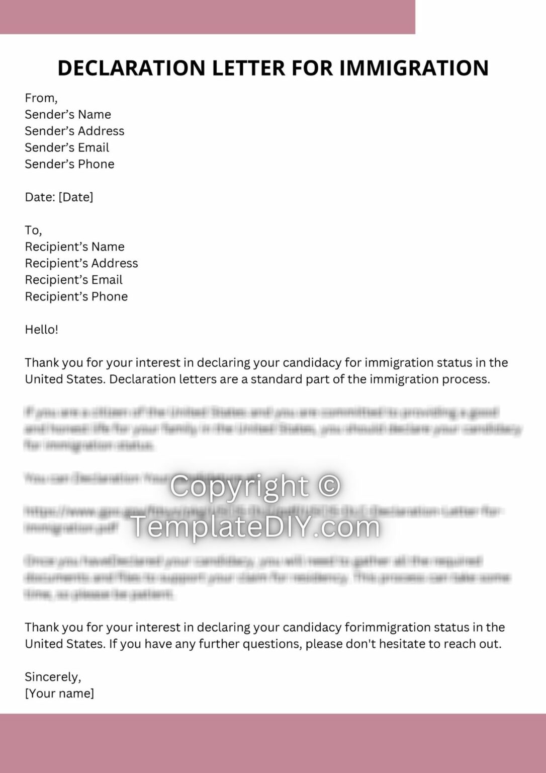 Declaration Letter for Immigration Sample [Word Editable]