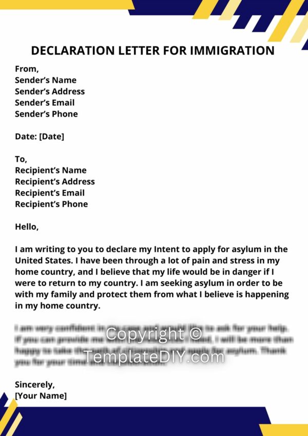 Declaration Letter for Immigration Sample [Word Editable]