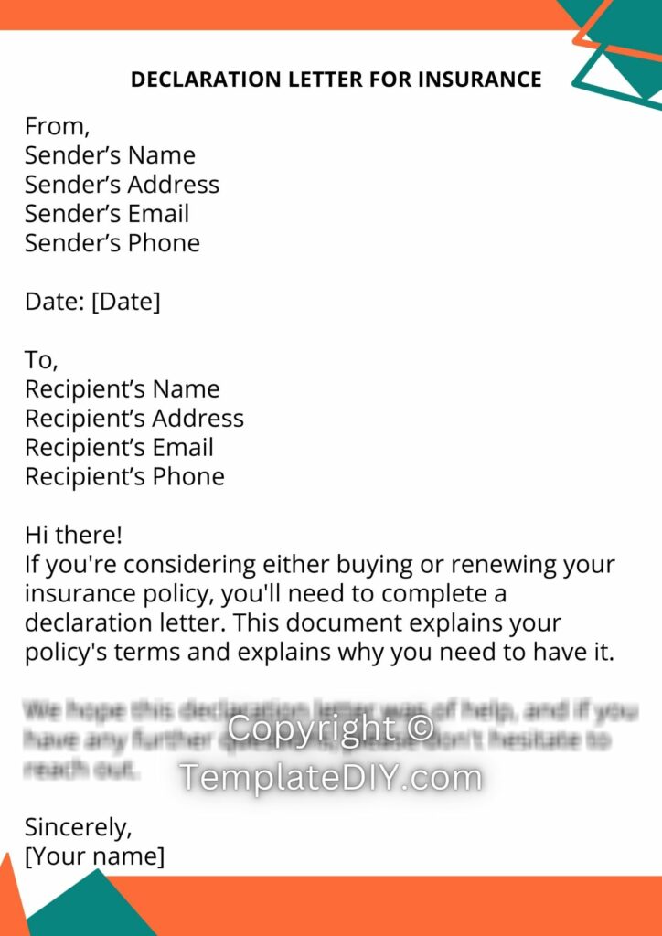 Declaration Letter for Insurance Sample and Examples [Word]