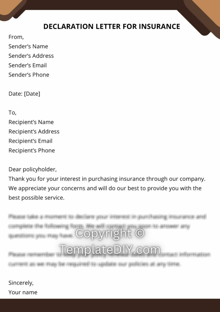 Declaration Letter for Insurance Sample and Examples [Word]