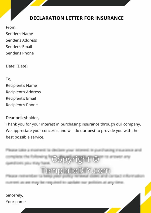 Declaration Letter for Insurance Sample and Examples [Word]