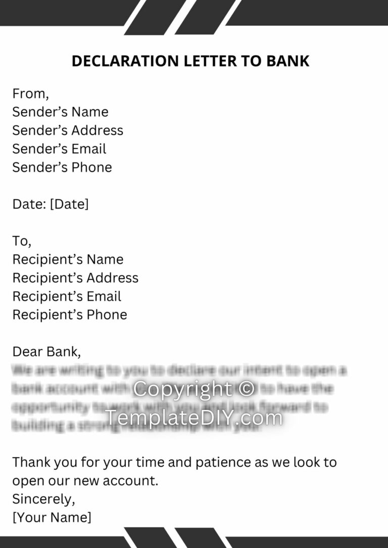 Declaration Letter to Bank Template | PDF & Word Download
