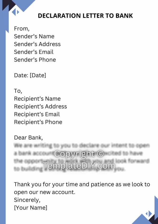 Declaration Letter to Bank Template | PDF & Word Download