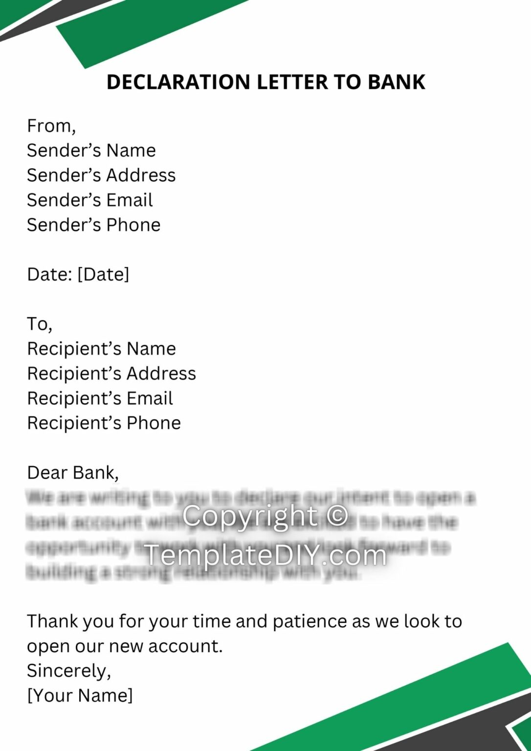 Declaration Letter to Bank Template | PDF & Word Download