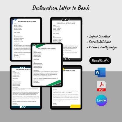 Declaration Letter to Bank Template | PDF & Word Download