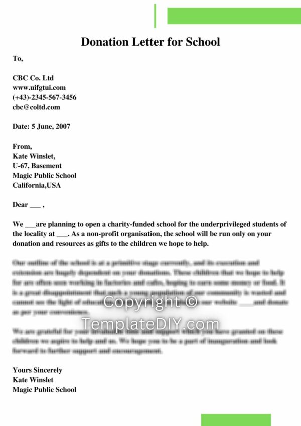 Printable School Donation Letter Examples | Instant Download