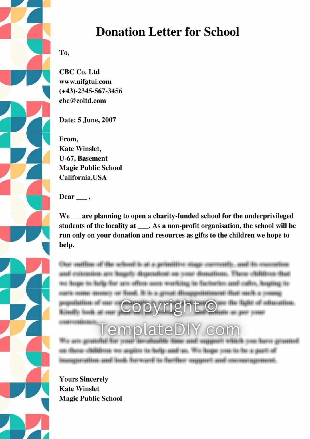 Printable School Donation Letter Examples | Instant Download