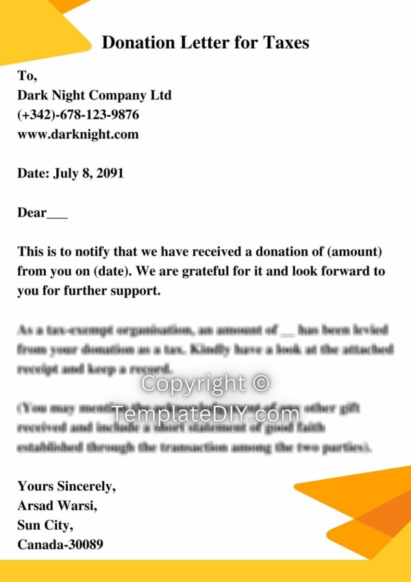 Donation Letter for Taxes Sample and Examples [Word]