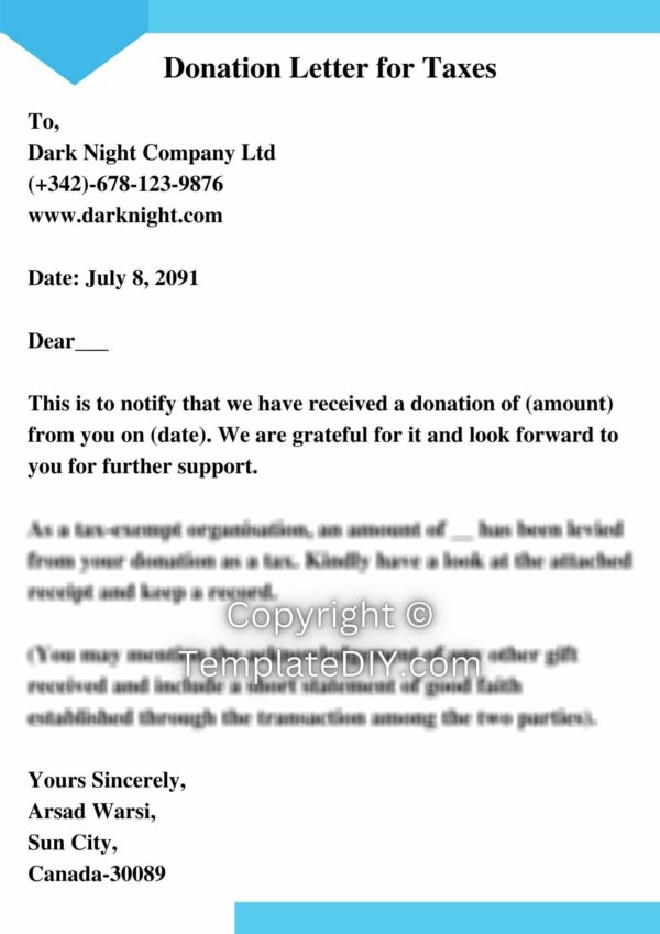 Donation Letter for Taxes Sample and Examples [Word]