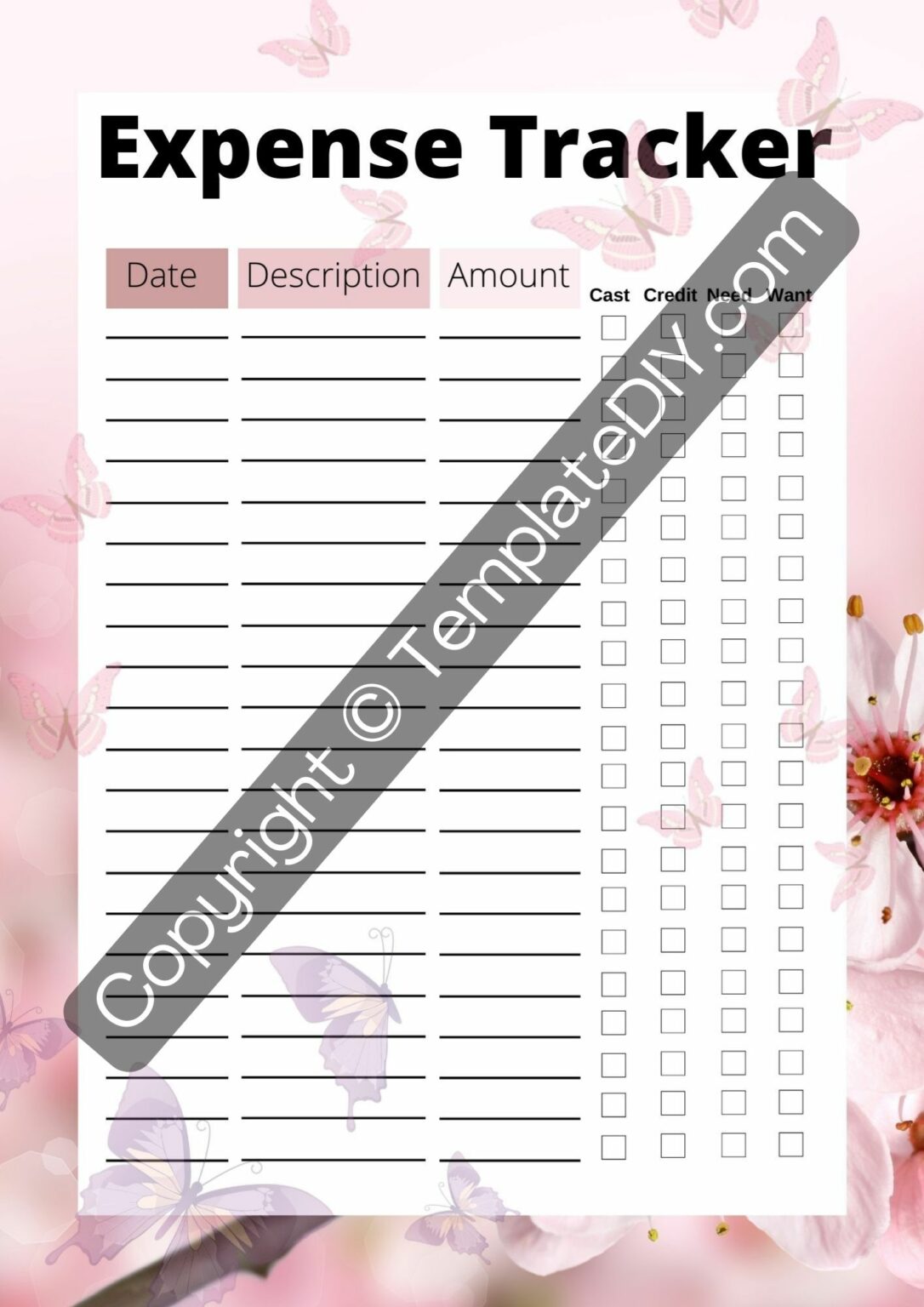 Expense Tracker Template Printable in PDF, Word, Excel
