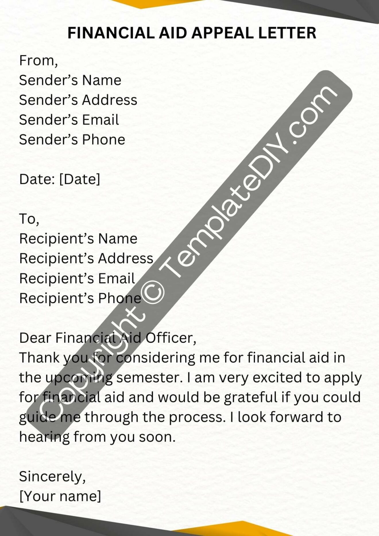 Financial Aid Appeal Letter Sample with Examples [Word]