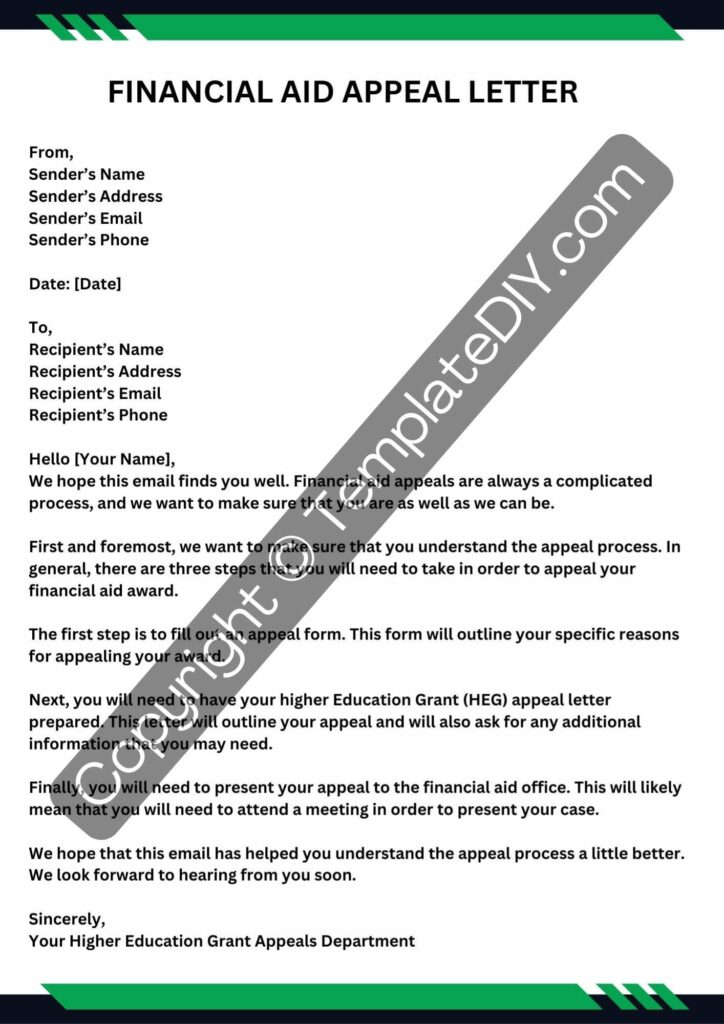 Financial Aid Appeal Letter Sample with Examples [Word]