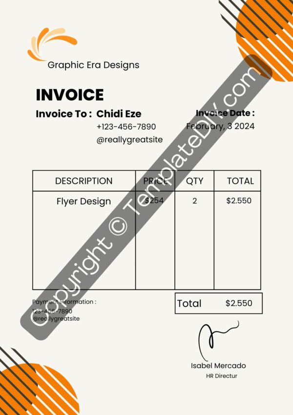 Graphic Design Invoice Template Printable PDF, Word, Excel