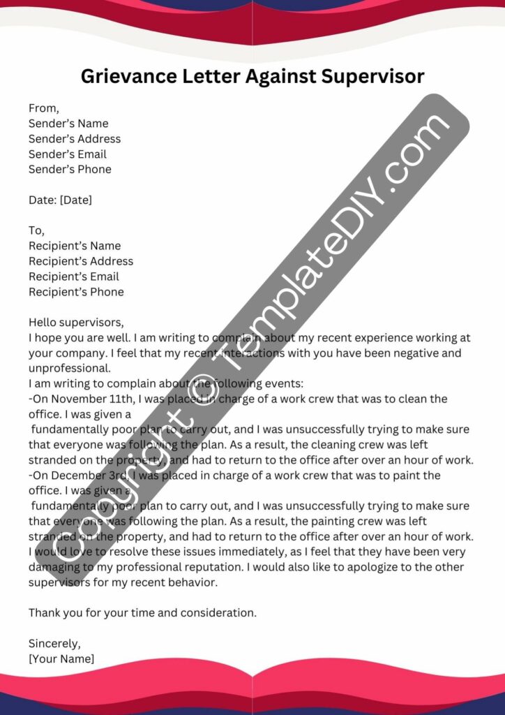 Grievance Letter Against Supervisor Sample with Examples