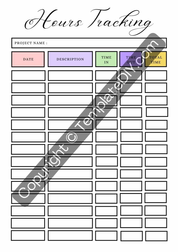 Hours Tracking Template Printable PDF, Word, Excel