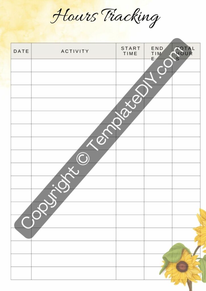 Hours Tracking Template Printable PDF, Word, Excel