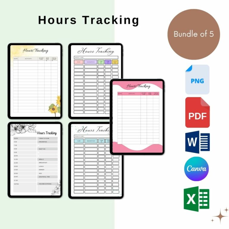Hours Tracking Template Printable PDF, Word, Excel